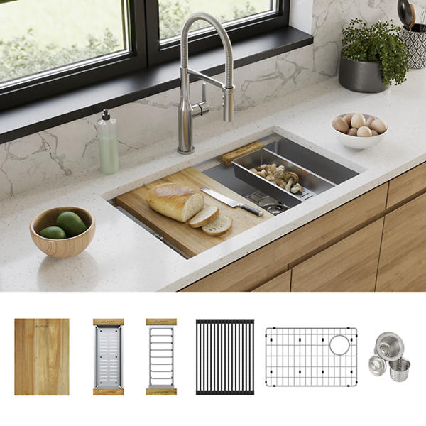 Crosstown 16 Gauge Equal Double Bowl Sink Kit, Aqua Divide Crosstown 16 Gauge Equal Double Bowl Sink Kit, Aqua Divide