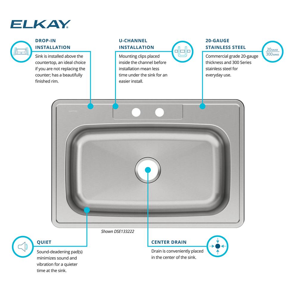 Dayton Stainless Steel 33" x 22" x 8-1/16" Single Bowl Drop-in Sink | Elkay